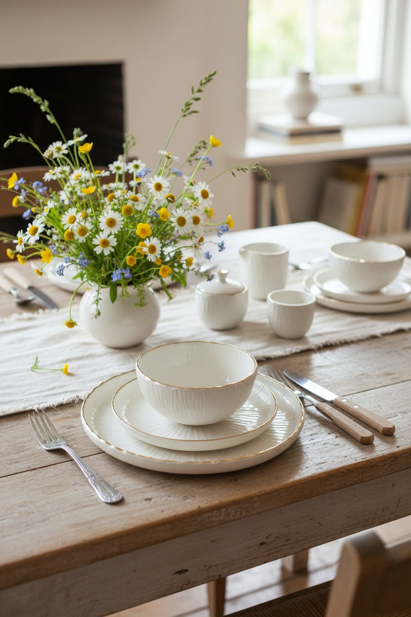 Handmade White Ceramic Tableware with Gold rim – CREATING COMFORT
