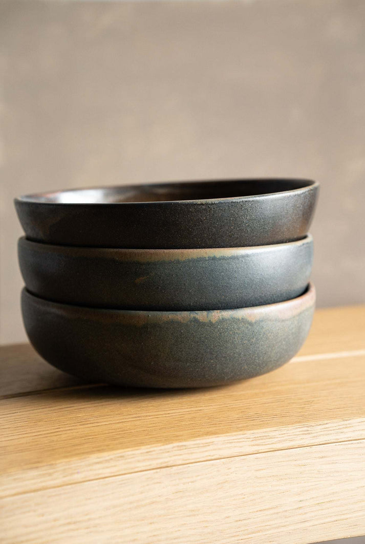 Stoneware Pasta Bowl - Handmade Matte Low Bowl with Unique Rust Glaze ...